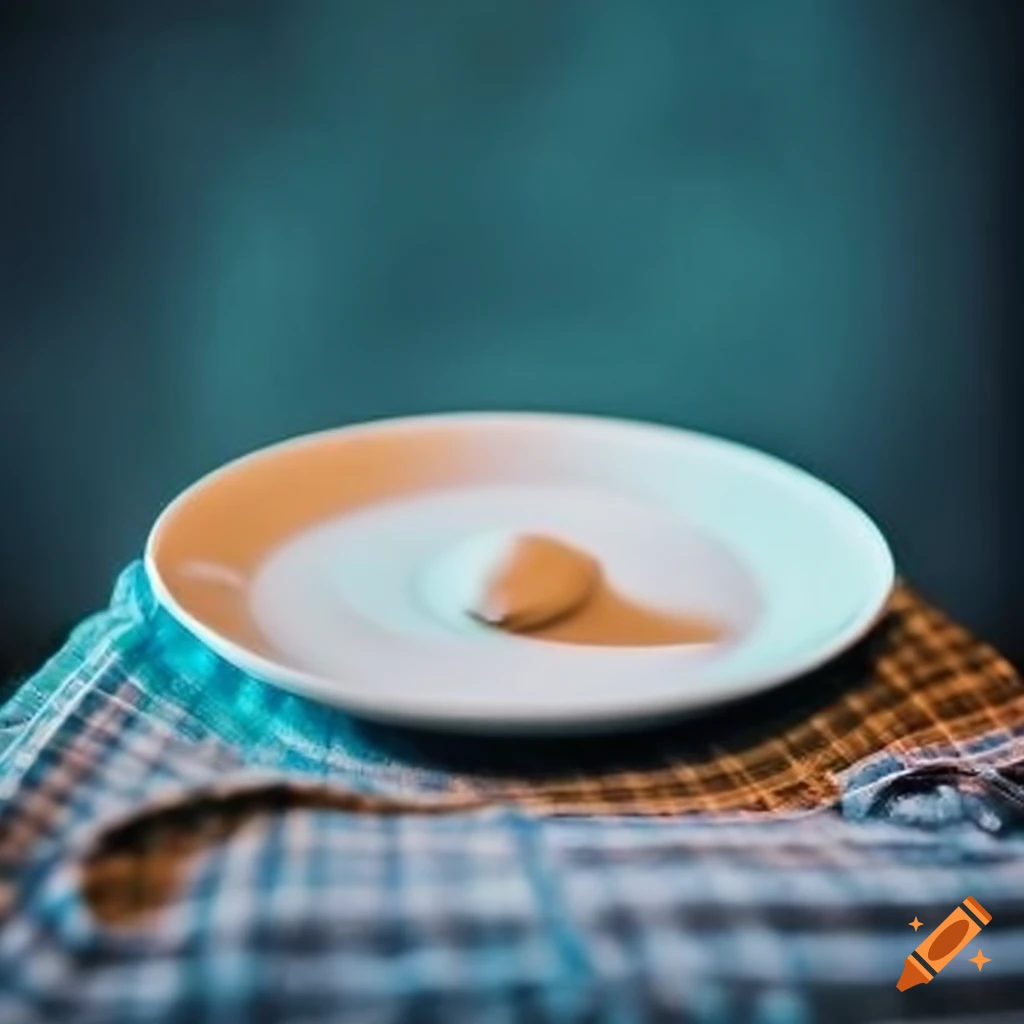 Crisp white plate with freshly set tablecloth on Craiyon
