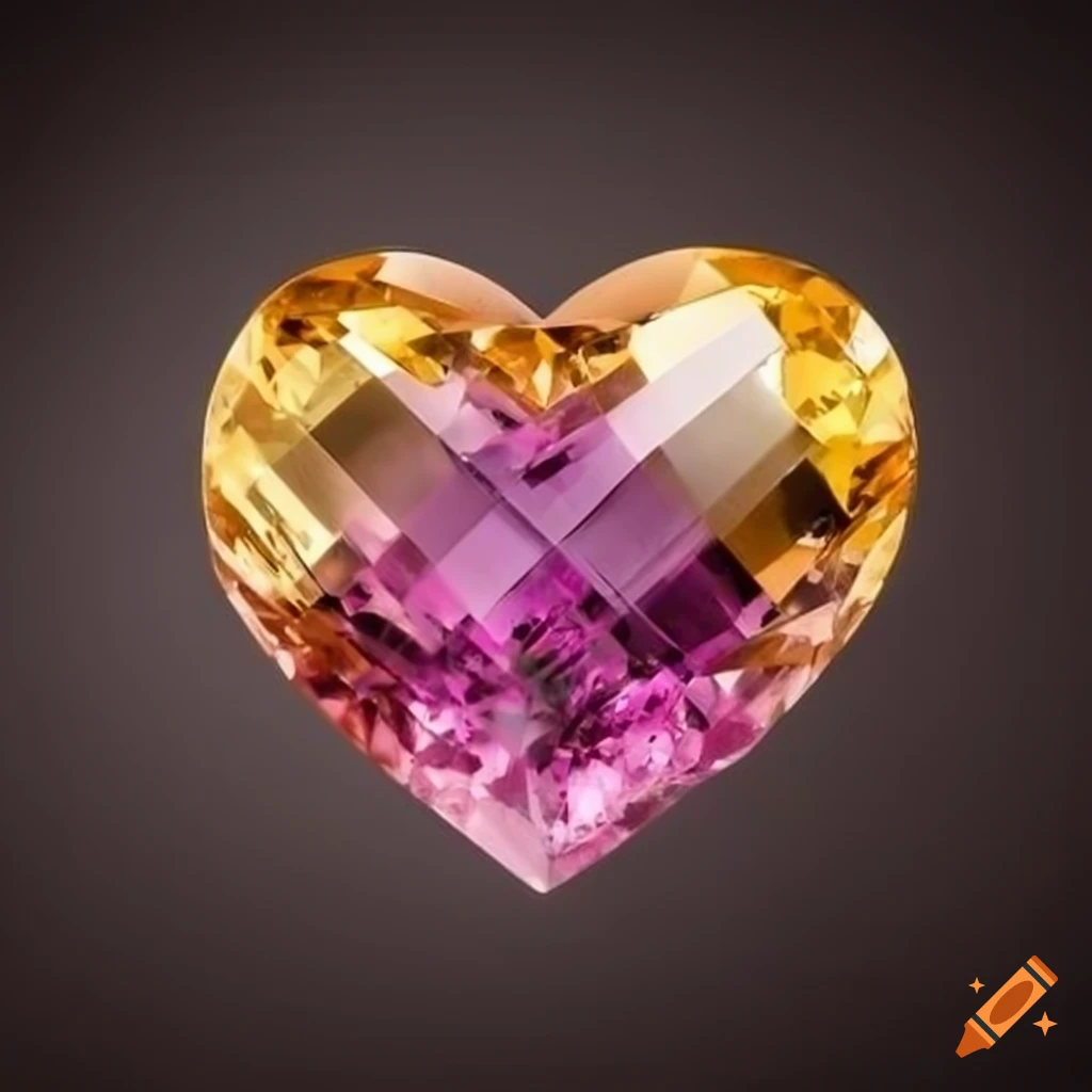 Shiny citrine and pink tourmaline heart on Craiyon