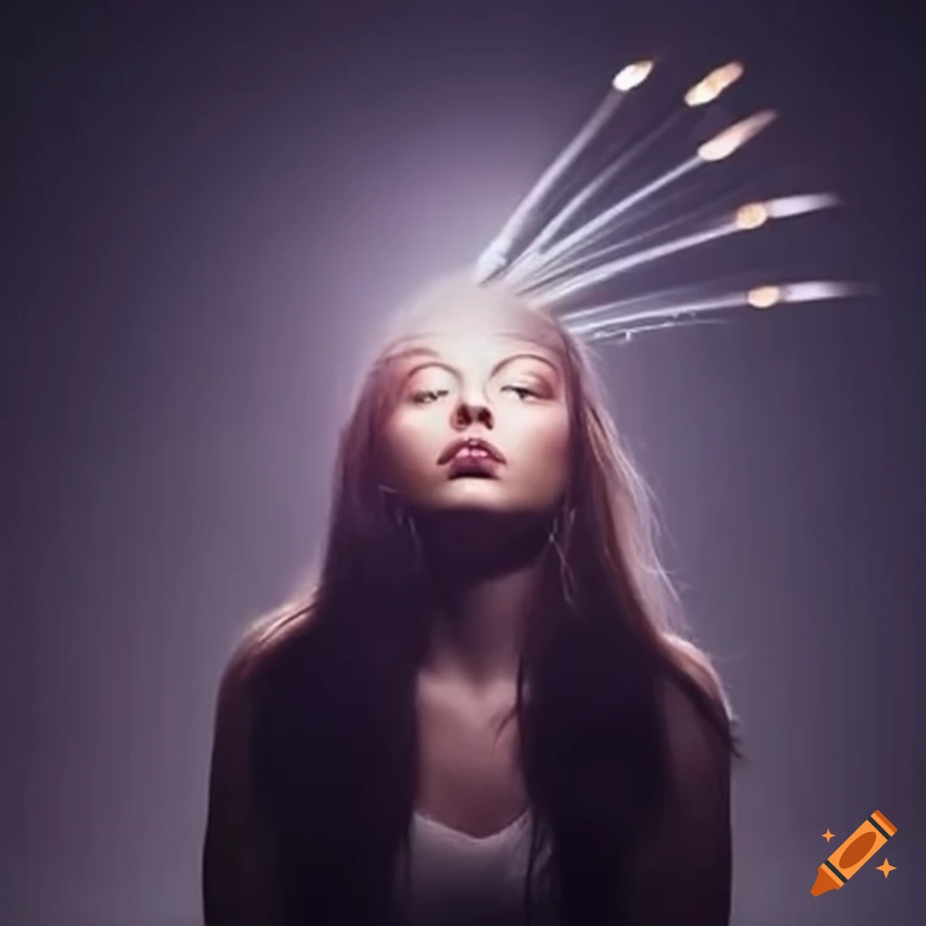 A woman with a blinding head of light on Craiyon