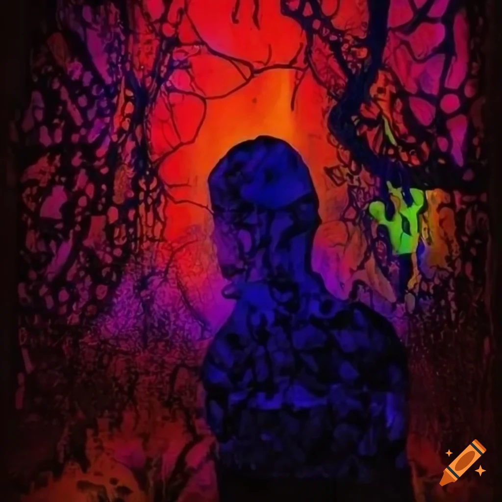 Vibrant and colorful psychedelic art with endless words falling like ...