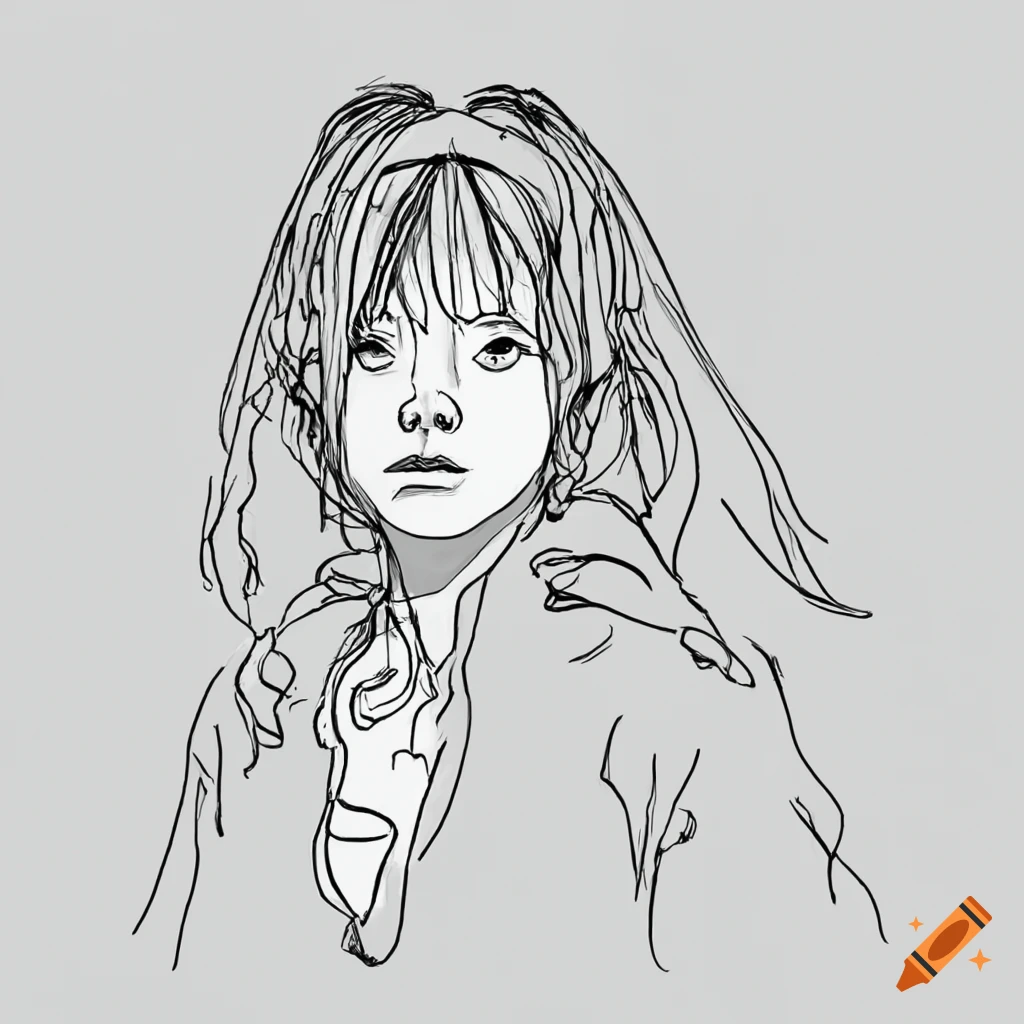 Japanese rpg character woman in katsuhiro otomo style black and white ...