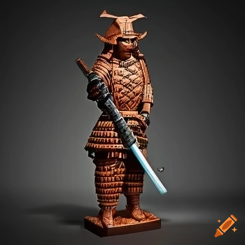 Samurai with lightsaber in hyper realistic woodblock carving style on ...