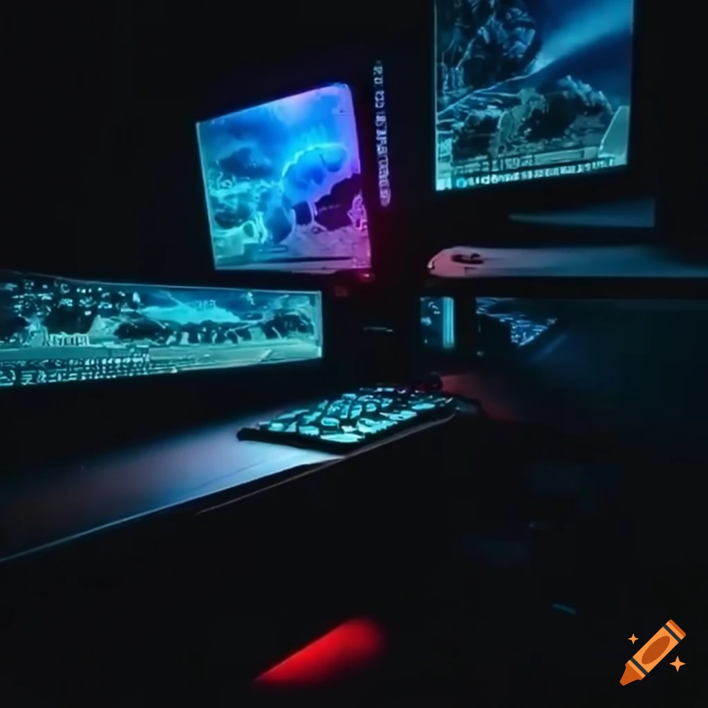 Gaming setup with $100 bill theme on Craiyon