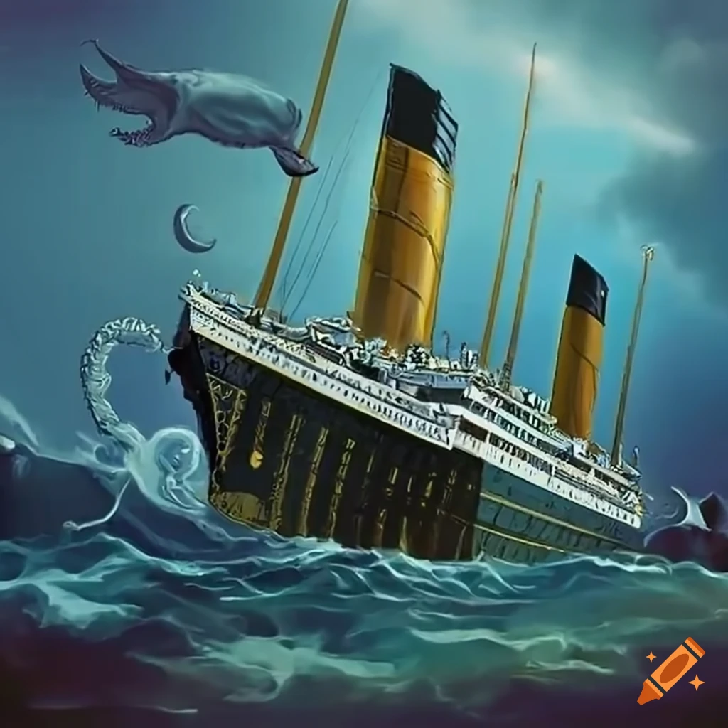 Kraken attacking a titanic ship on Craiyon