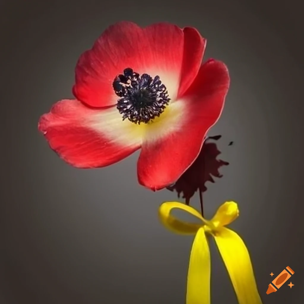 Red grieving anemone flower with yellow ribbon on Craiyon