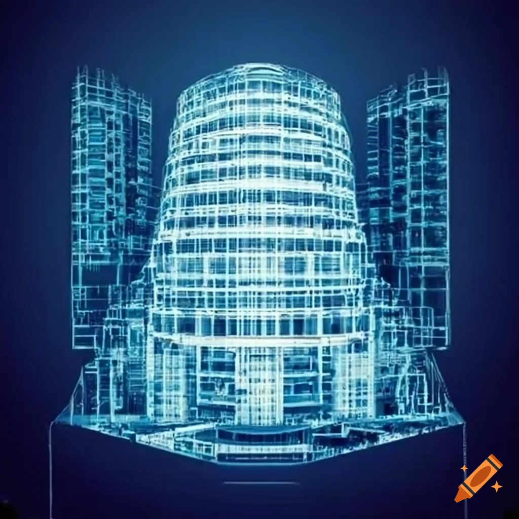 Architectural blueprint of a ten-storey underground structure on Craiyon