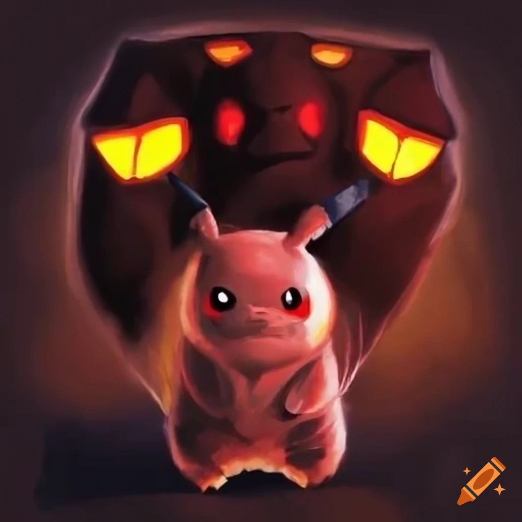 Spooky pikachu with large teeth and red eyes on Craiyon