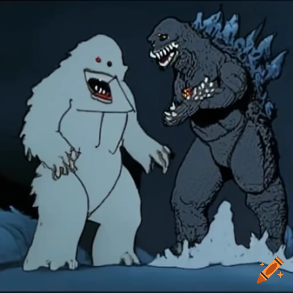Godzilla battling the abominable snowman on Craiyon