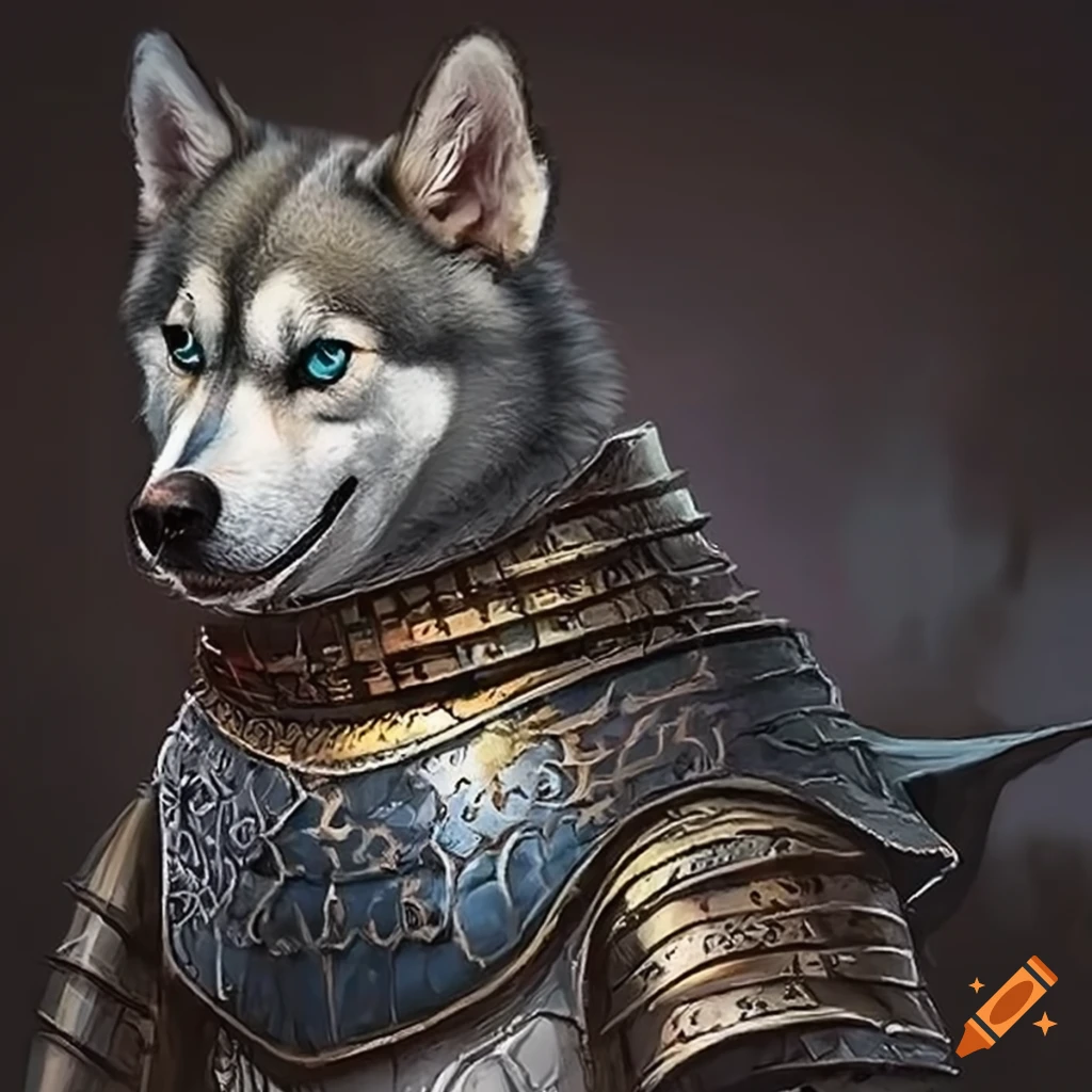 Enchanting husky in armor with a mythical vibe on Craiyon