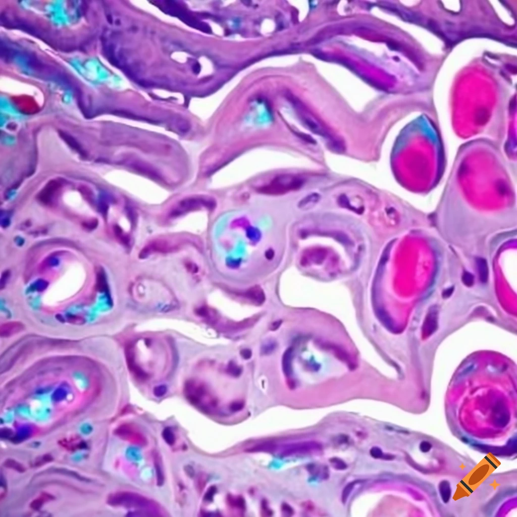 High magnification of translucent membrane with histological stains on ...