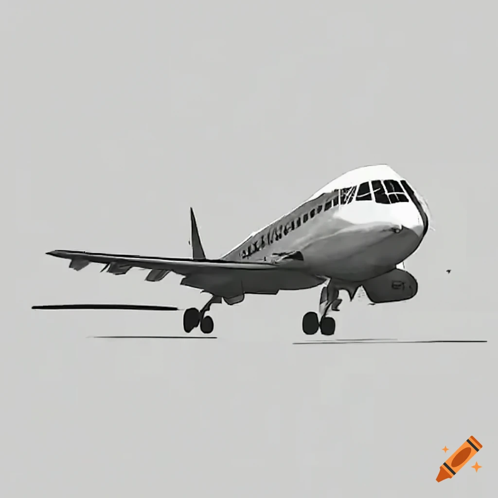 Plane landing on a runway from a side view on Craiyon