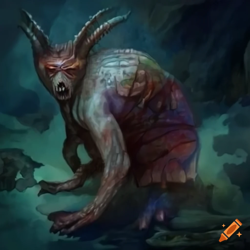 Fantasy art depicting a small creature slain by a sword in a cave on ...