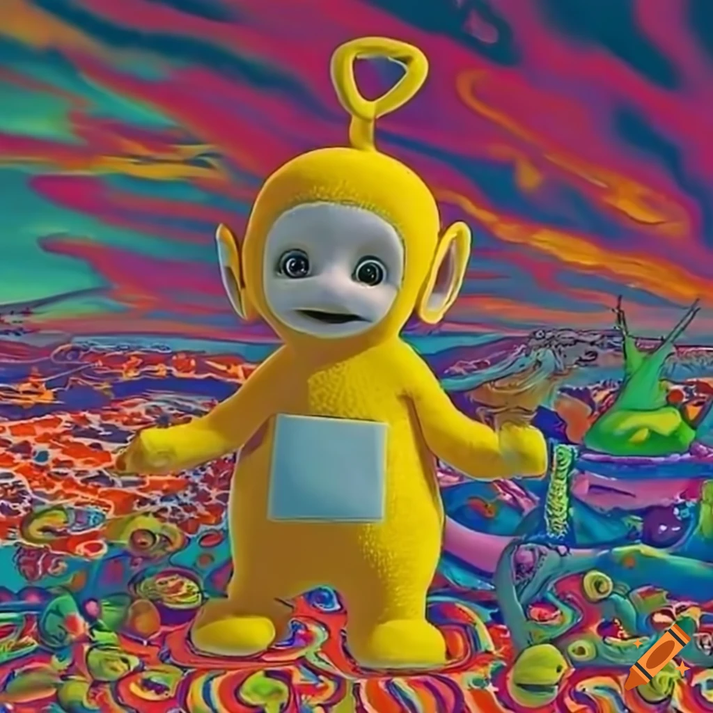 Psychedelic teletubbies dreamscape inspired by dali on Craiyon