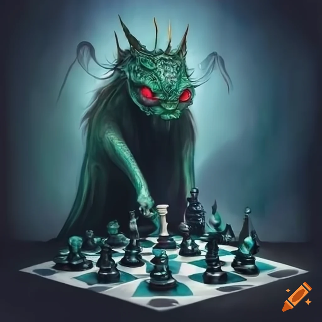 Mystical creature playing chess on Craiyon