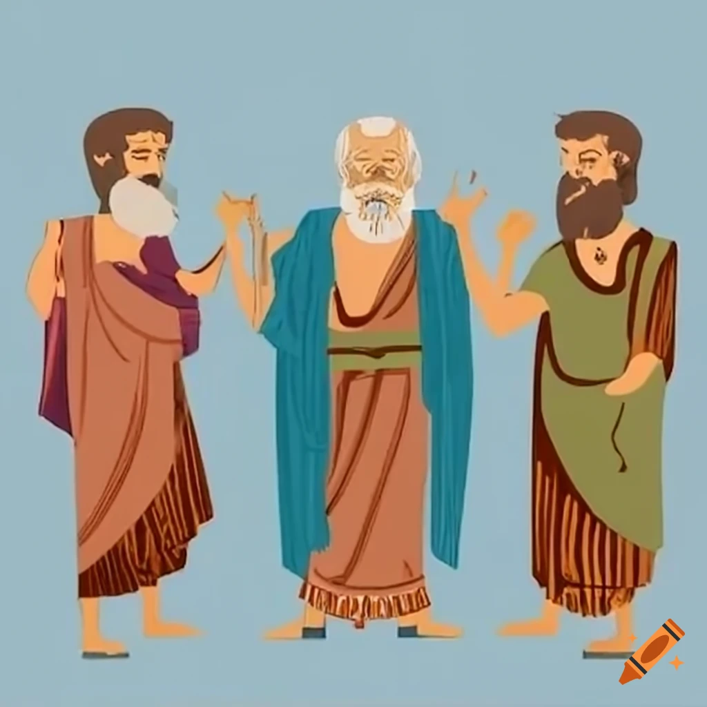 Three greek philosophers conversing in an ancient greek city while ...