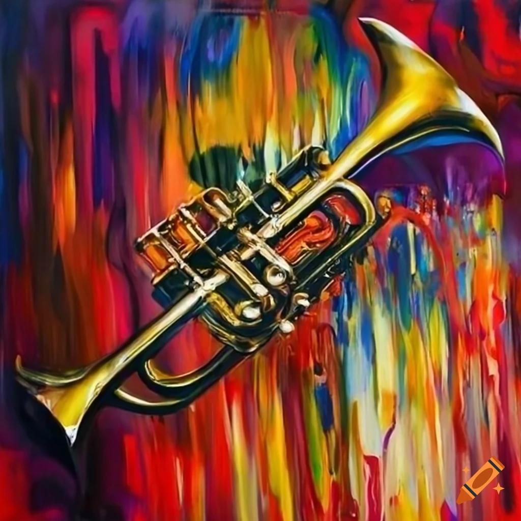 Abstract surrealist painting of a trumpet on Craiyon