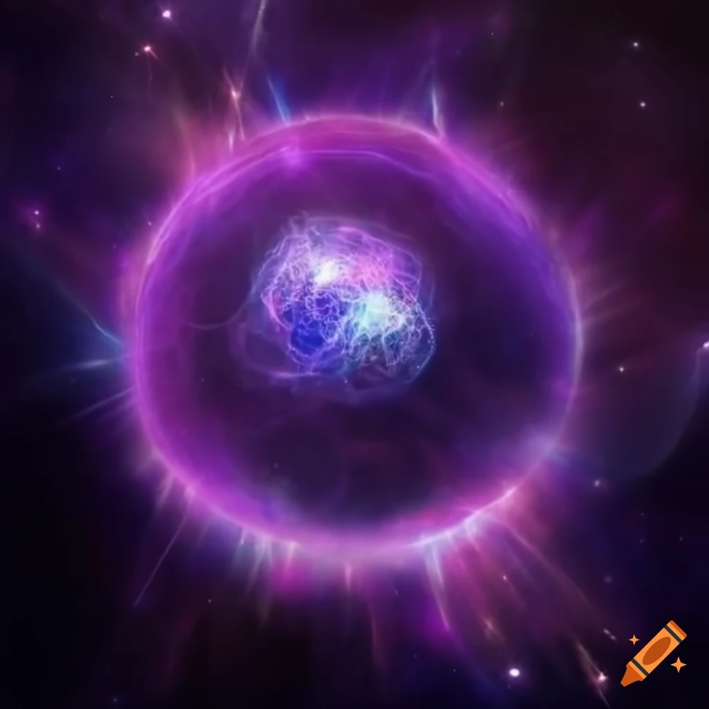 Shimmering purple sparkling energy orb with chaotic energy particles on ...