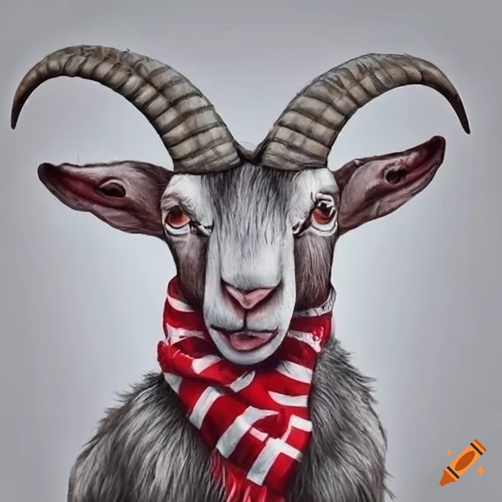Billy-goat wearing a red and white football scarf on Craiyon