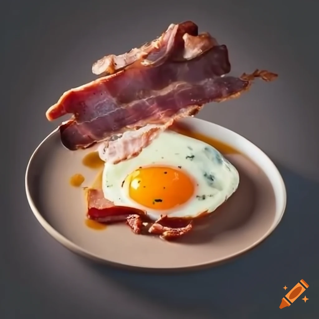 Delicious bacon and eggs spread on a plate for breakfast on Craiyon