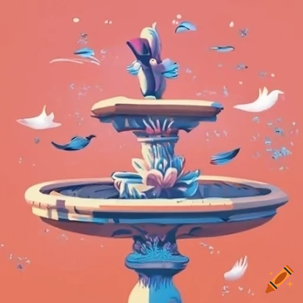 Balboa park fountain with flowers, birds, and sun in anime aesthetic on ...