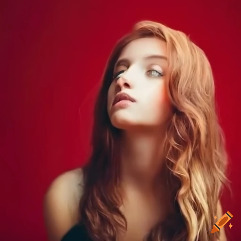 Confident girl twiddling with her long red locks on Craiyon