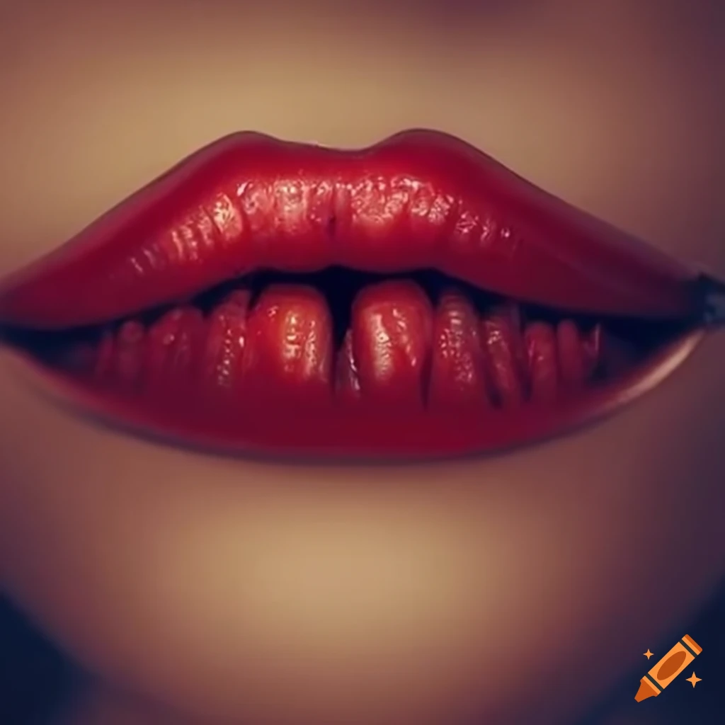 Dark red bitten lips on Craiyon