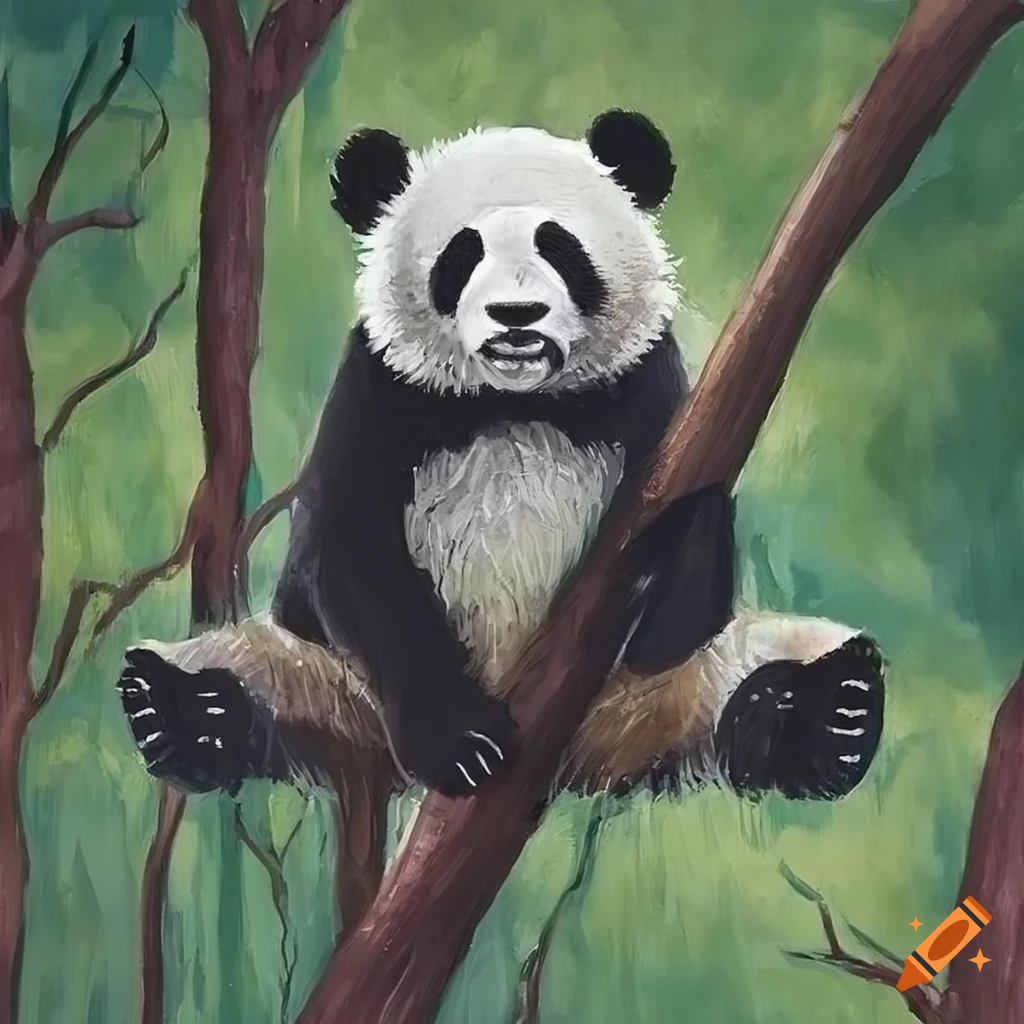 Panda sitting on a tree in a painting by da vinci on Craiyon