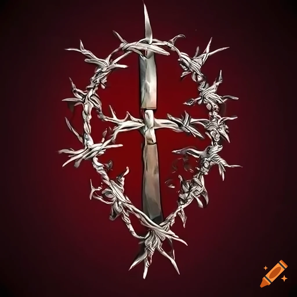 Silver metal emblem symbolizing blood and absolute faith on Craiyon