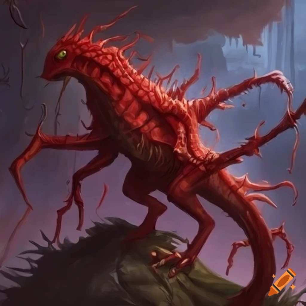 Small pointy red creature in fantasy art on Craiyon