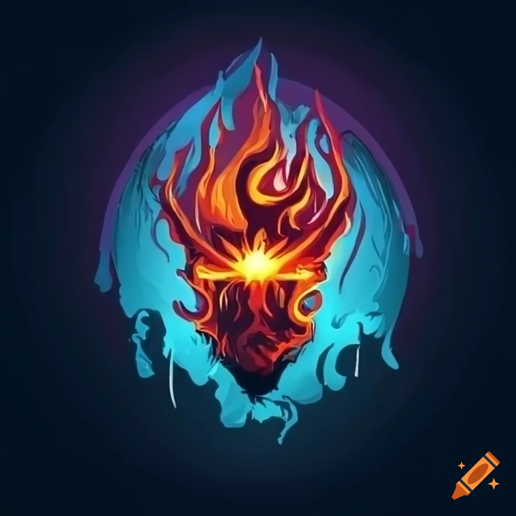 Arcane runic fire god epic logo illustration in vector format on Craiyon