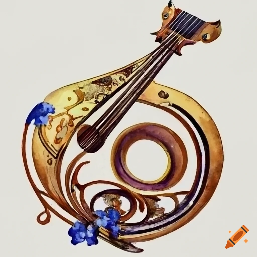 Art nouveau watercolor musical instrument on Craiyon