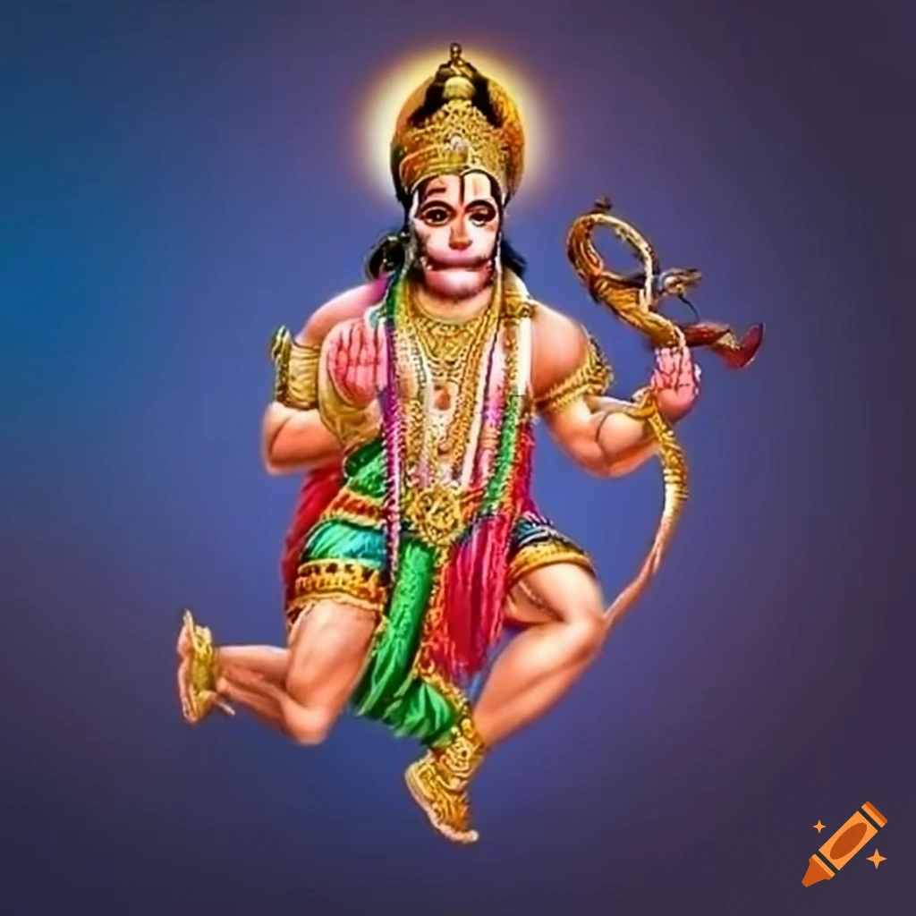 Lord hanuman flying on Craiyon