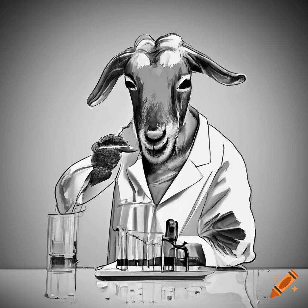 Goat chemist measuring ingredients in a laboratory on Craiyon