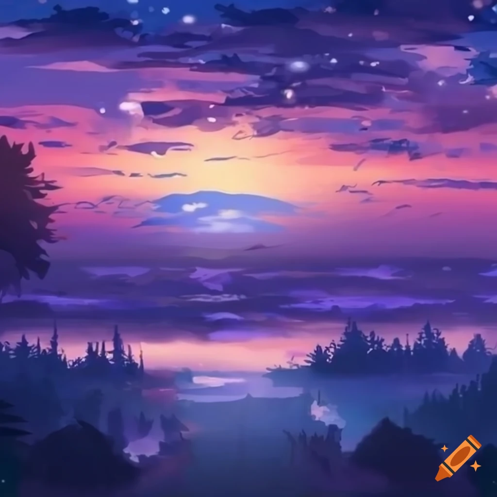 Anime style evening nature scenery on Craiyon