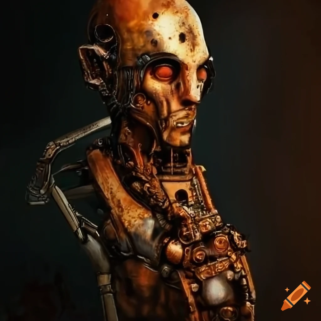 Cyborg man with a steampunk rusty aesthetic on Craiyon