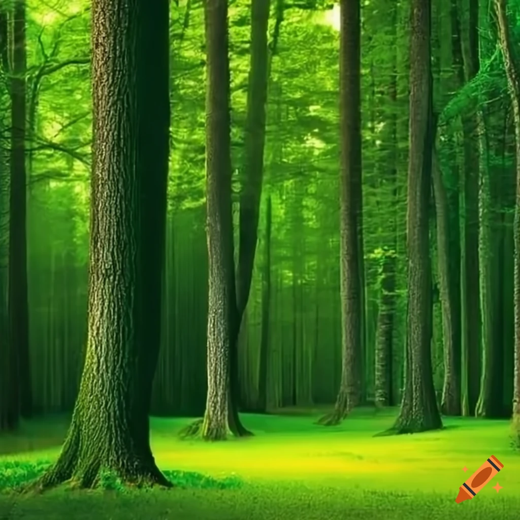 Bright green forest with diverse trees on Craiyon