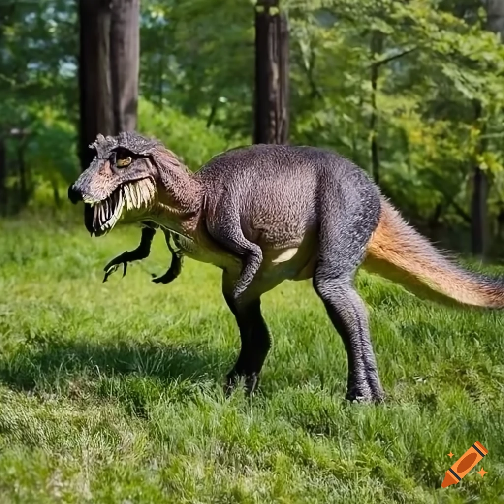 T-rex and fox hybrid with forest backdrop on Craiyon