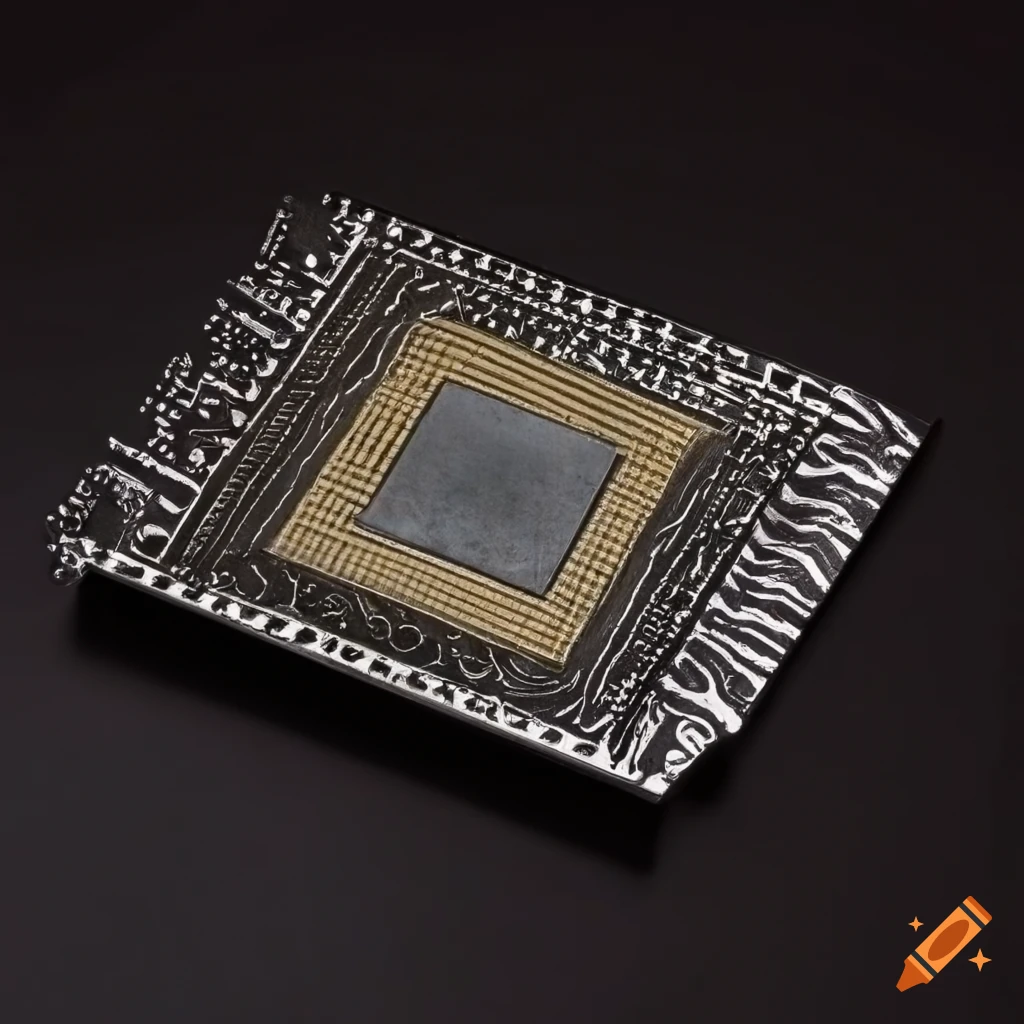 Computer chip package with damascus steel pattern and exposed chip pins ...