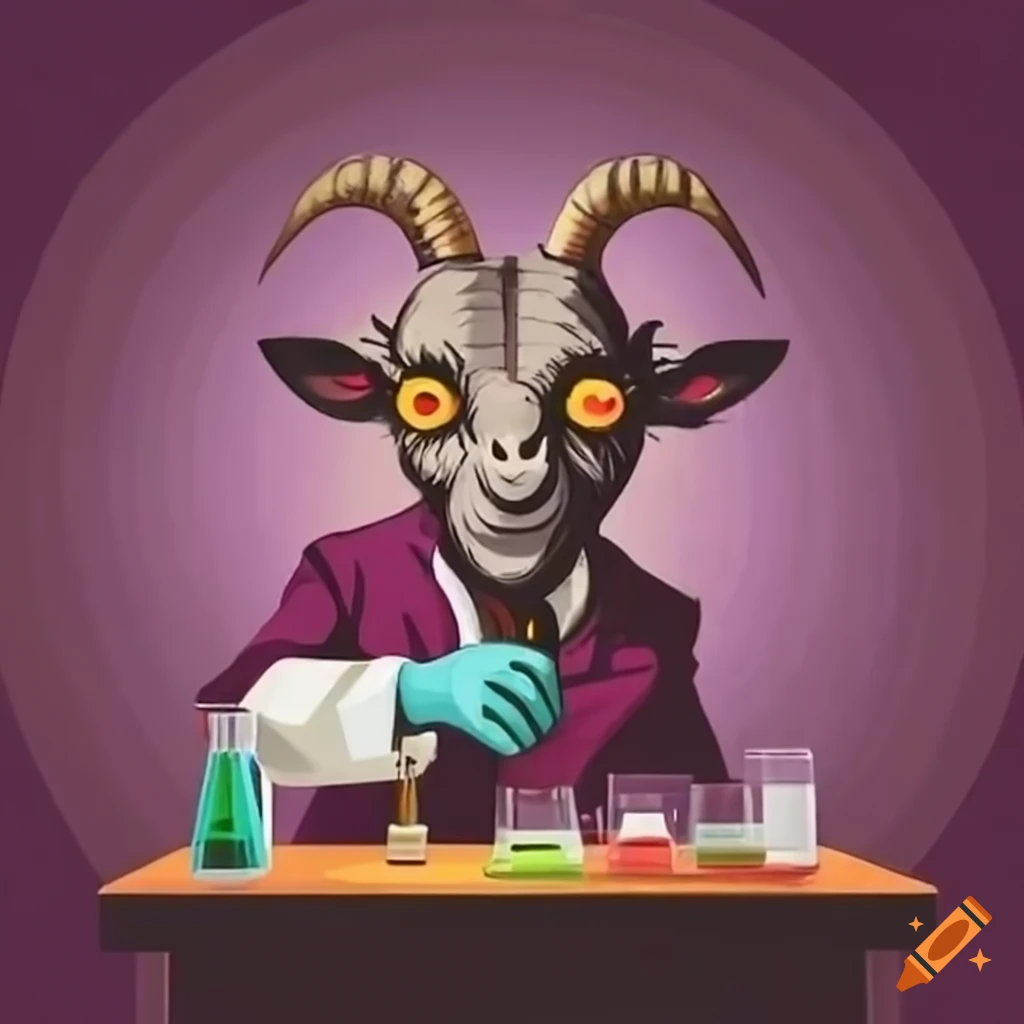Goat chemist measuring ingredients in a laboratory on Craiyon