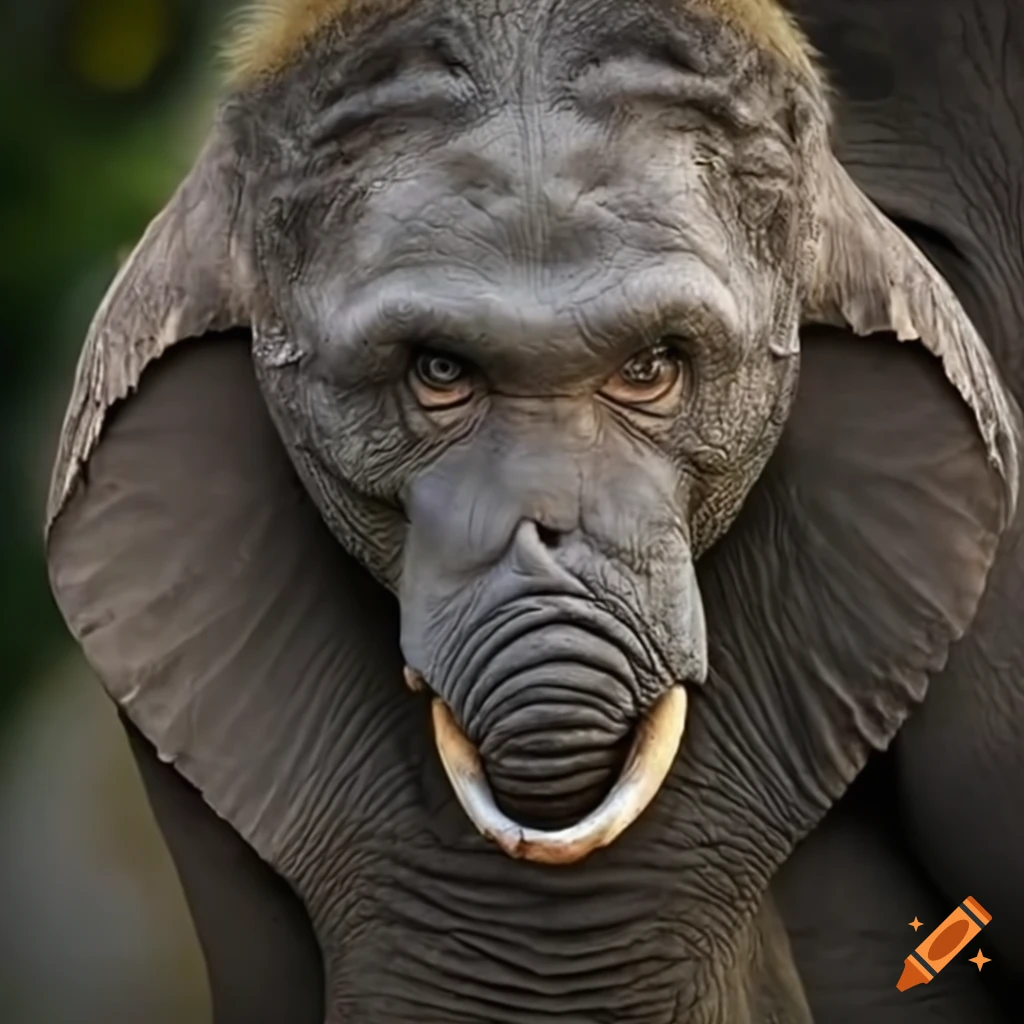 Mythical animal with elephant's trunk, gorilla's muscles, and lizard's ...