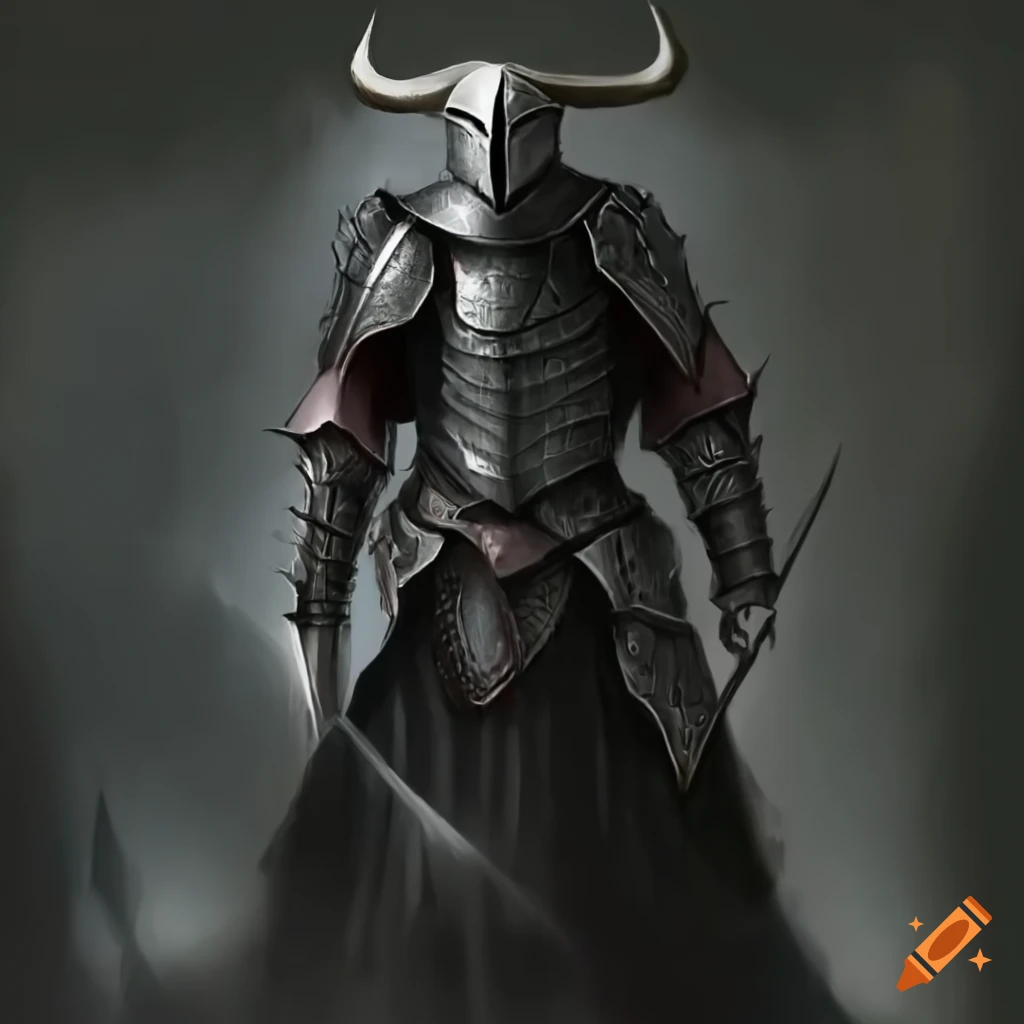 Impressive dark armor of the horned bull knight on Craiyon