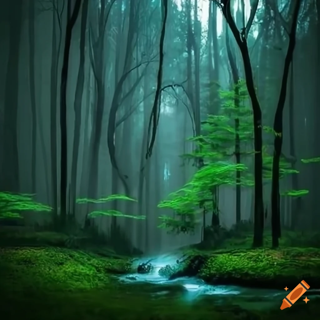 Magical forest with floating music notes on Craiyon