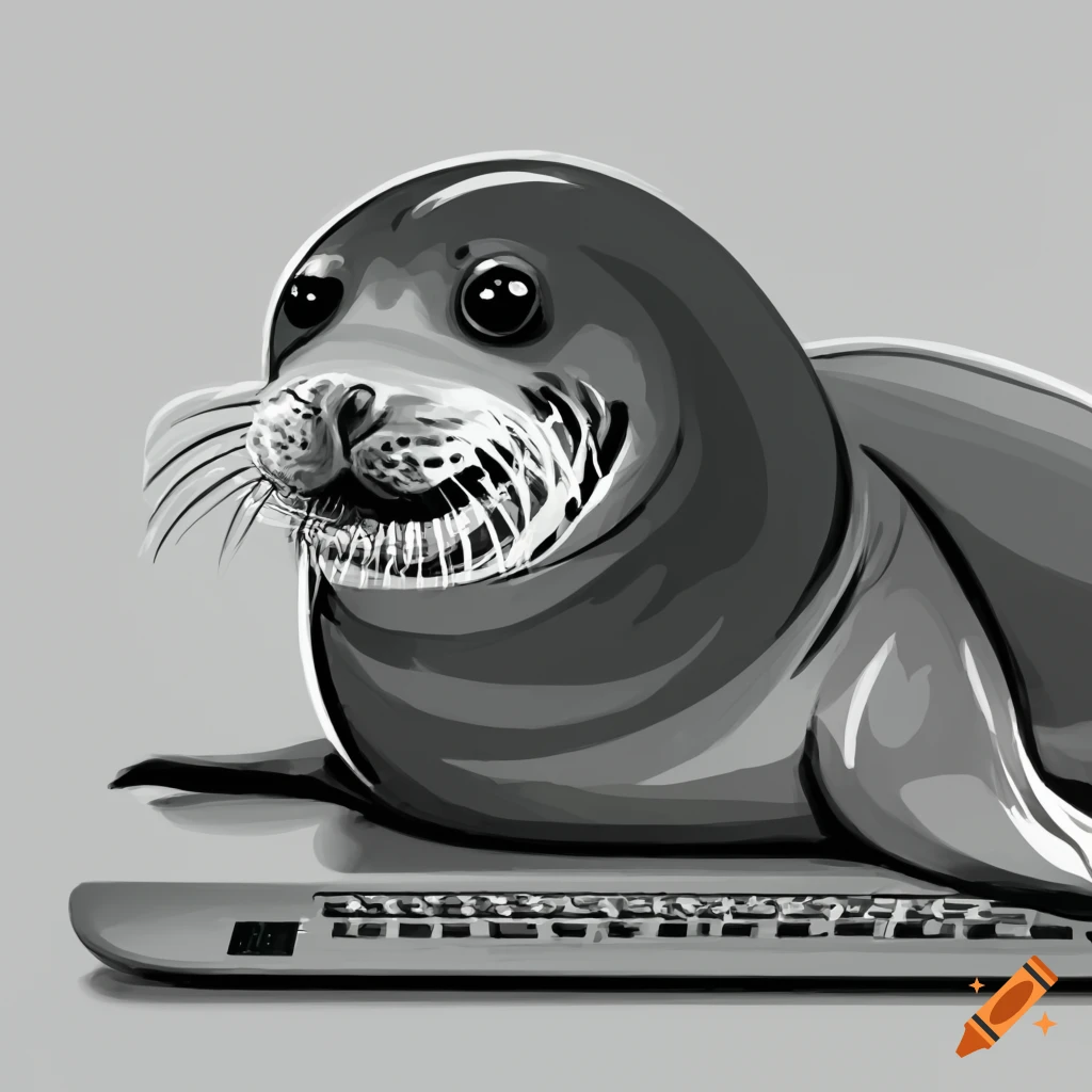 Seal sitting in front of a laptop on Craiyon