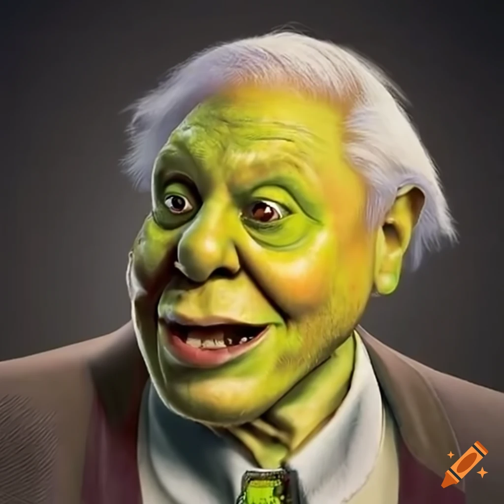 Mashup of David Attenborough and Shrek characters on Craiyon