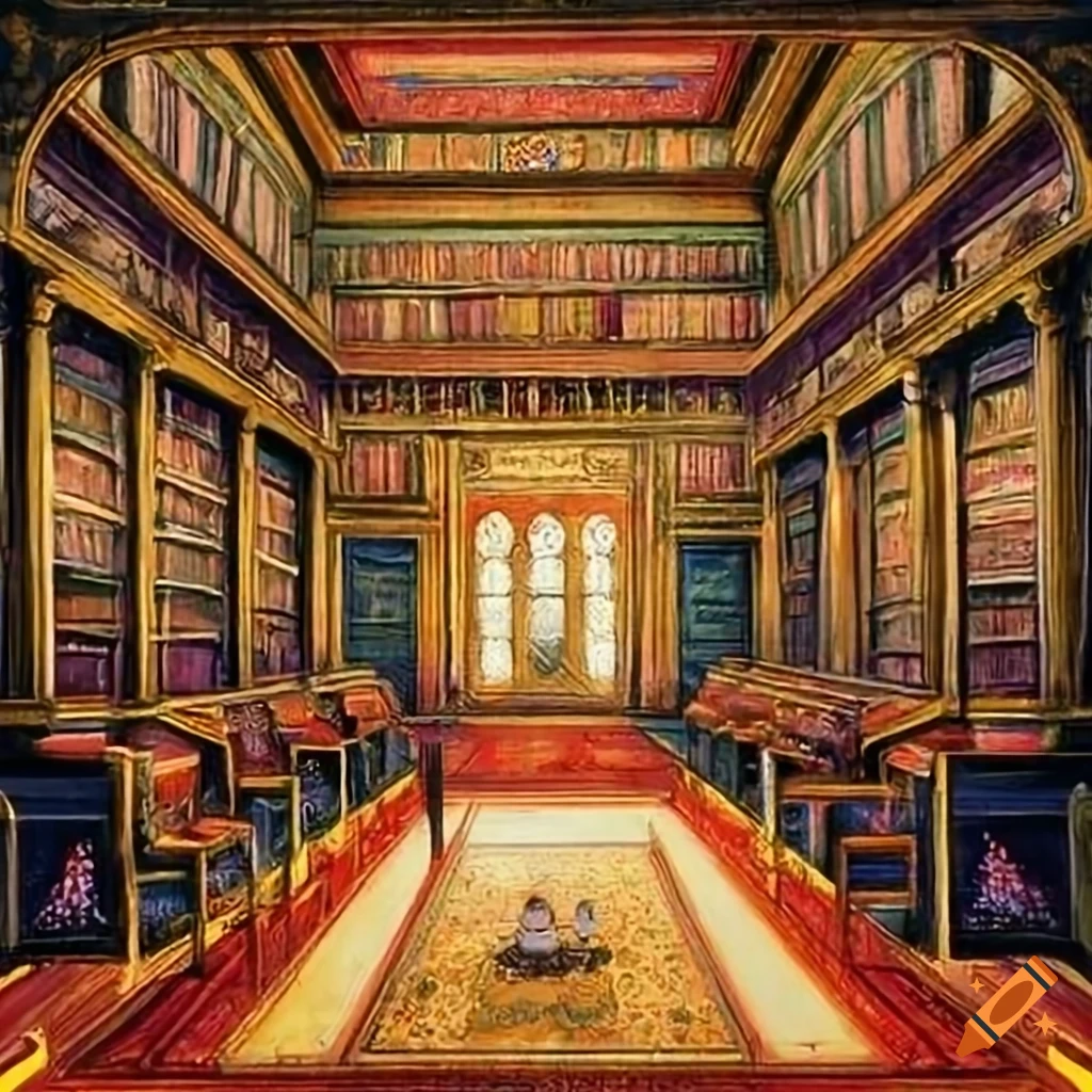 High resolution mughal style library painting on Craiyon