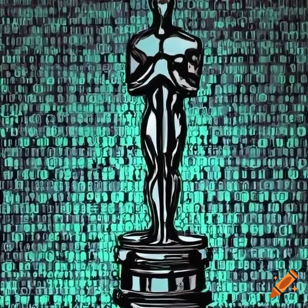 Oscar award for data treatment championship with binary code background ...