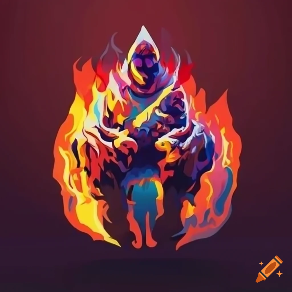Illustration of a fiery gamer god epic logo in vector format on Craiyon