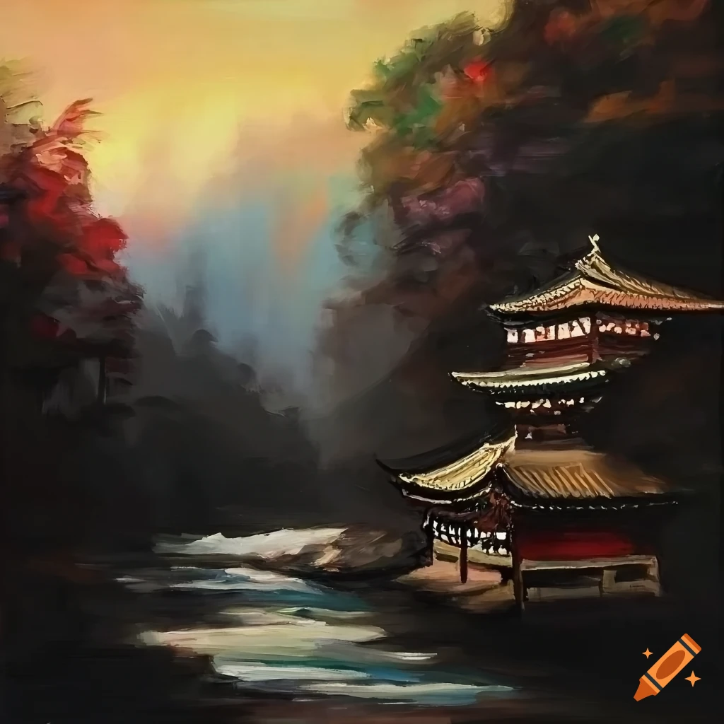 Moody oil painting of japanese view on Craiyon