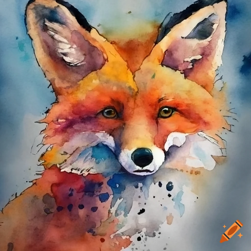 Fox painting in watercolor on Craiyon