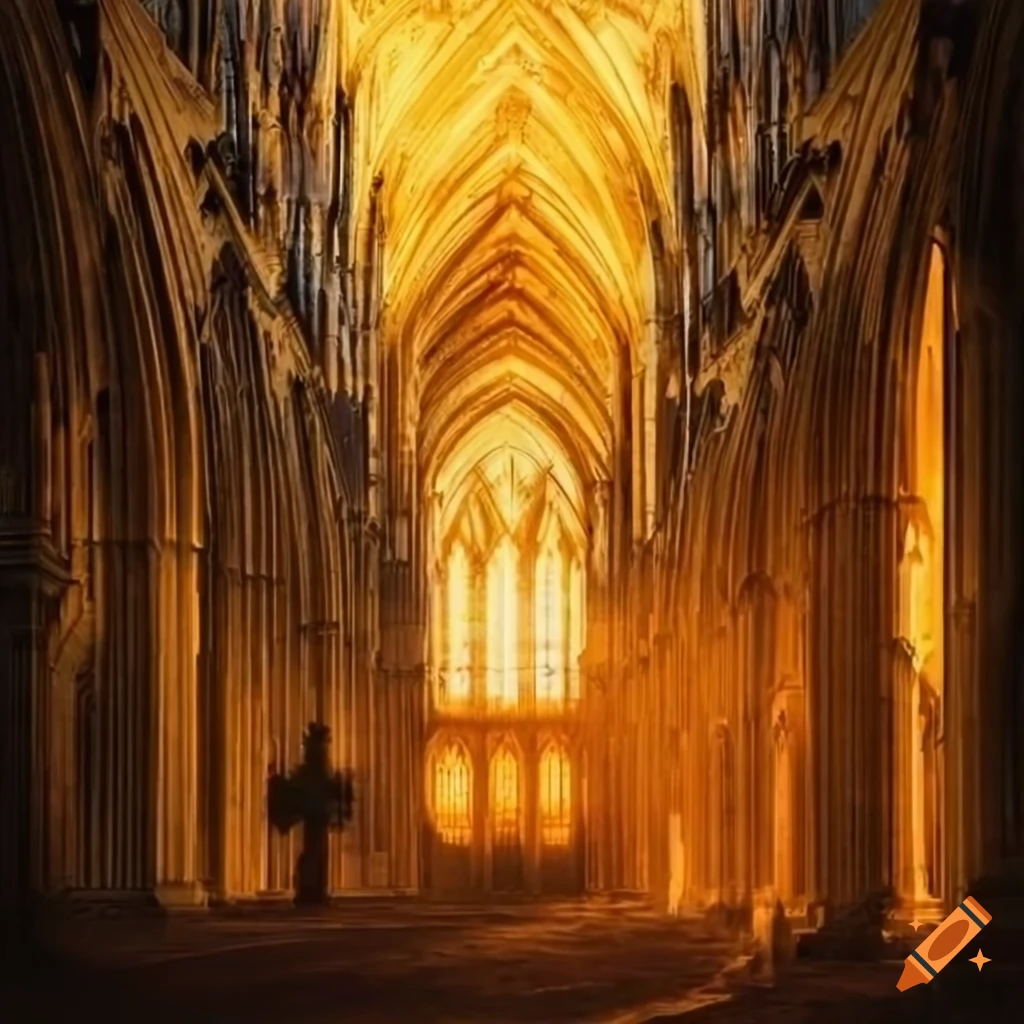 Magnificent gothic cathedral in golden sunset light on Craiyon